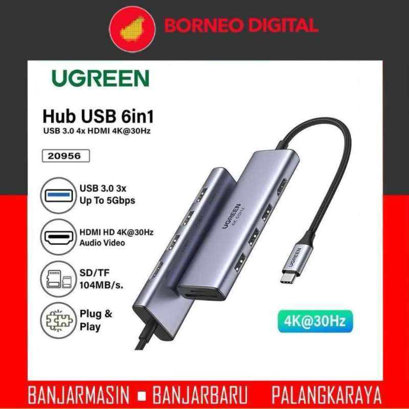 Jual Ugreen Hub Type-c 6 In 1 Gray Usb3.0 Hdmi4k Cardreader - 20956a Di Seller Borneo Digital ...