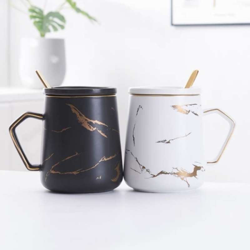 Promo Satuan Classic Marble Mug Gelas Minum Keramik Marmer Hitam Putih ...