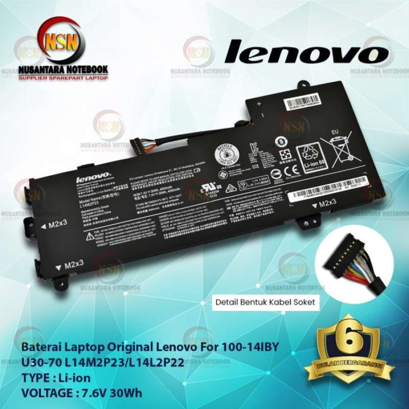 Promo Baterai Laptop 100-14iby U30-70 L14m2p23/l14l2p22 Diskon 23% Di ...