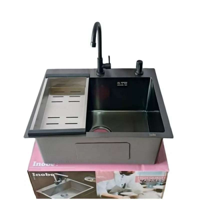 Promo Inobe 6045 Black Stainles Paket Kran Pipa Angsa / Kitchen Sink 60x45cm Diskon 23% Di ...