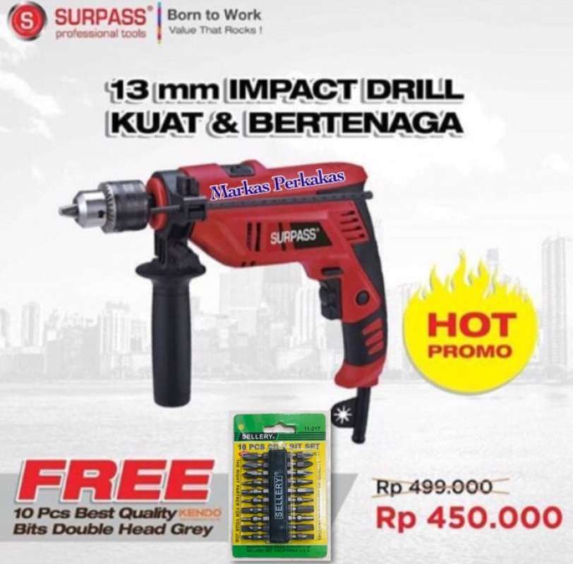 Promo Impact Drill 13mm Surpass Bonus 1 Set Mata Obeng 65mm Kendo ...
