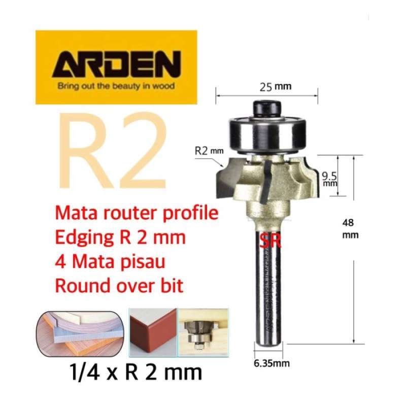 Promo Mata Router/ Fil Edging R 2 Mm 4 Mata Pisau/ Round Over Bit Arden ...