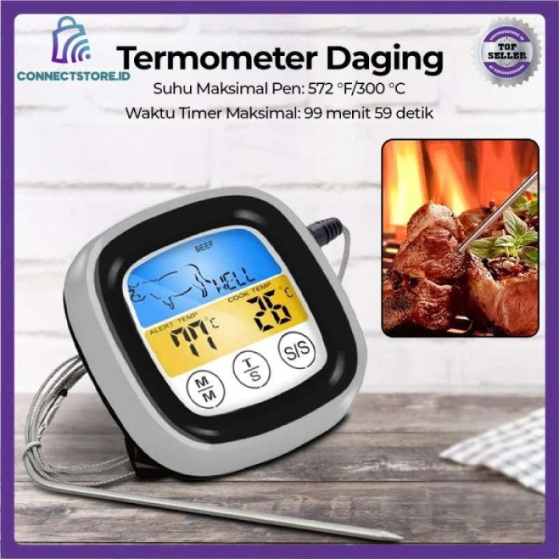 Promo Termometer Makanan Daging Digital Touch Screen With Timer - Black ...