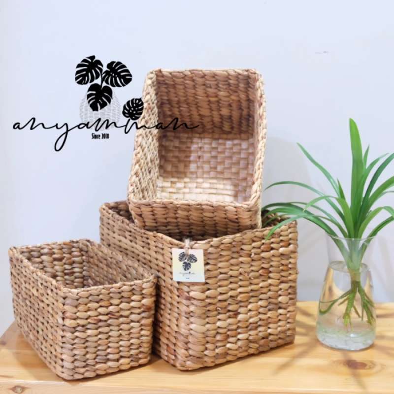 Promo Kotak/wadah/box Anyaman Enceng Gondok Persegi Panjang 1set Isi3 ...