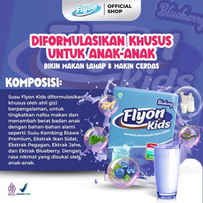 Jual Susu Bubuk Flyon Rasa Blueberry Kids Memperbaiki Nafsu Makan ...