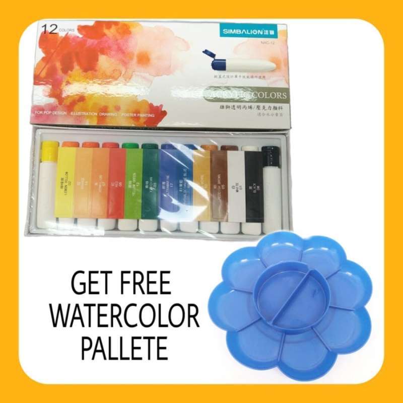 Promo Simbalion Cat Akrilik Set 12 Warna ( Nac-12) + Free Palet Cat Air ...