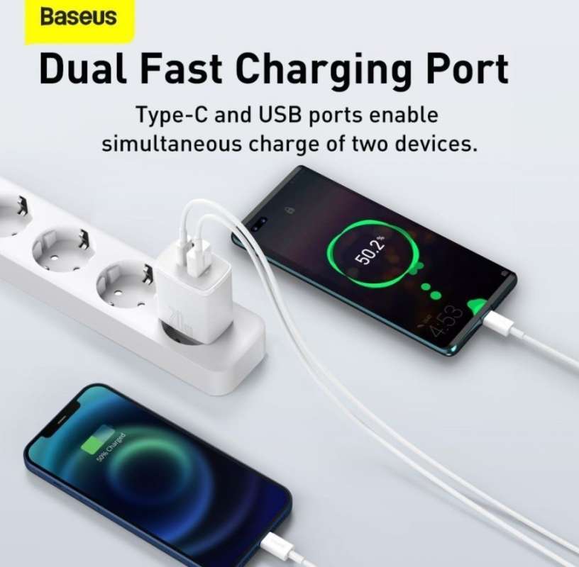 Promo Baseus Charger Adaptor Compact 20w Usb Type C Dual Output Ip Fast ...