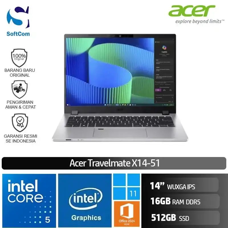 Jual Acer Travelmate X14 51 Core 5 120u/16gb/512gb Ssd/14 Wuxga Ips/w11 ...