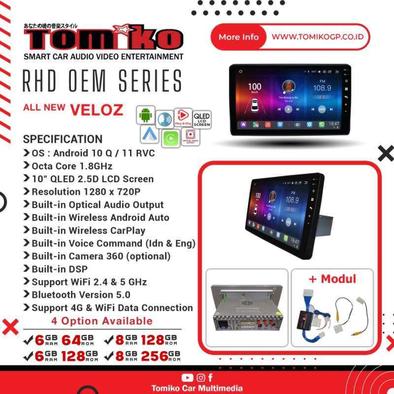 Jual Head Unit Android Tomiko OEM Series for New Veloz 2022 + Module ...