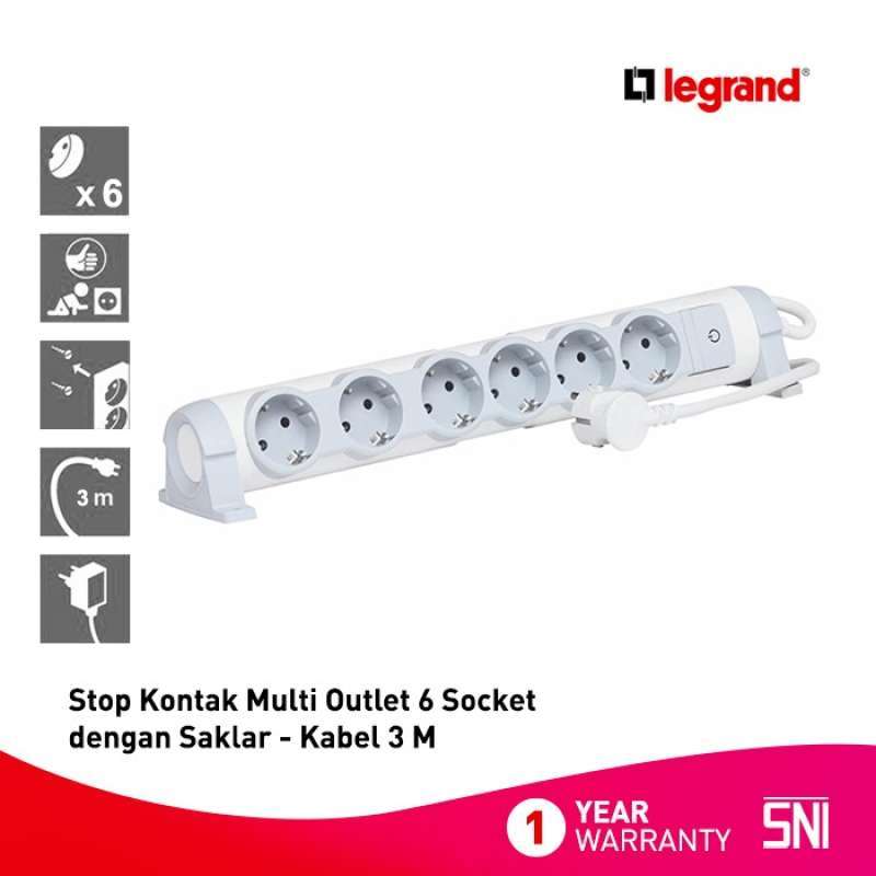 Promo Legrand Stop Kontak Multi Outlet 6 Socket dengan Saklar - Kabel 3 ...