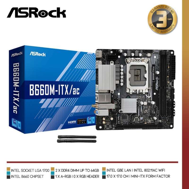 Jual Asrock B660m-itx/ac | Intel B660 Lga 1700 Ddr4 Mini Itx Di Seller ...