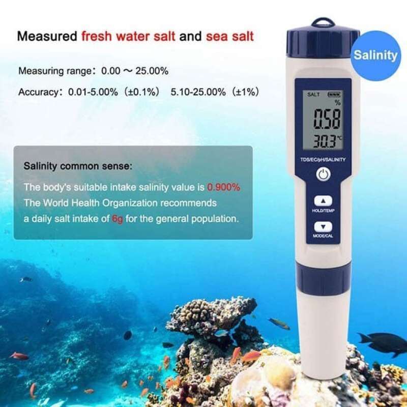 Promo PH TDS EC Salinity Temperature 5 in 1 Meter EZ-9909 Tester EZ9909 ...