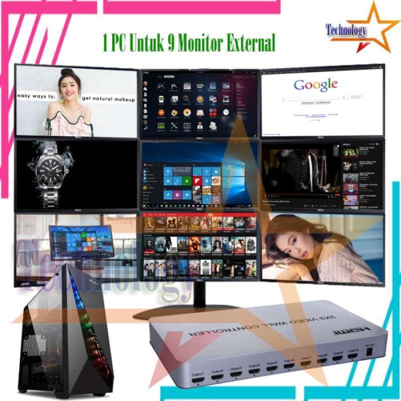 Jual Multiple Monitors 1 Pc Untuk 9 Tv (Tampil Beda-Beda) Extend ...