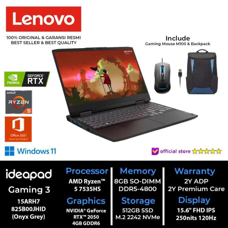 Jual LENOVO Laptop IdeaPad Gaming 3 15ARH7 / AMD Ryzen 5 7535HS / 8GB ... Jual LENOVO Laptop IdeaPad Gaming 3 15ARH7 / AMD Ryzen 5 7535HS / 8GB ...