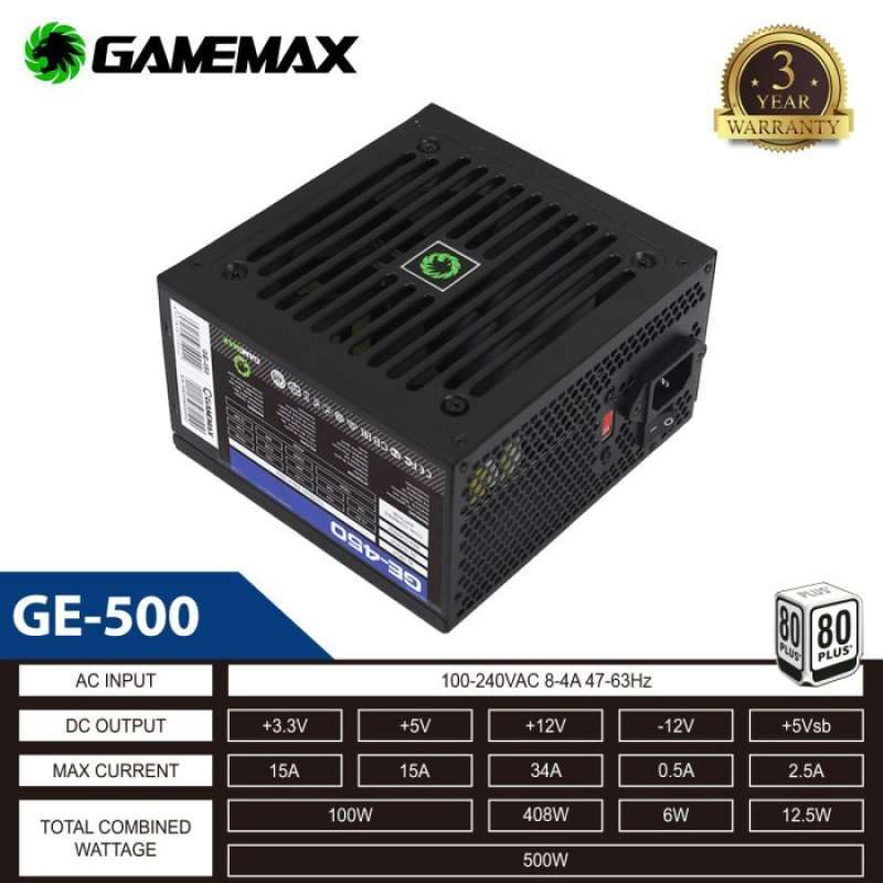 Jual Power Supply Gamemax GE-500 80Plus Value Gaming - PSU 500Watt di ...