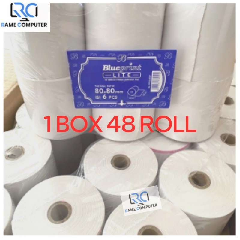 Jual 1 BOX 48 ROLL KERTAS THERMAL ROL STRUK KASIR PARKIR BLUEPRINT LITE 80X80 MM di Seller RAME ...