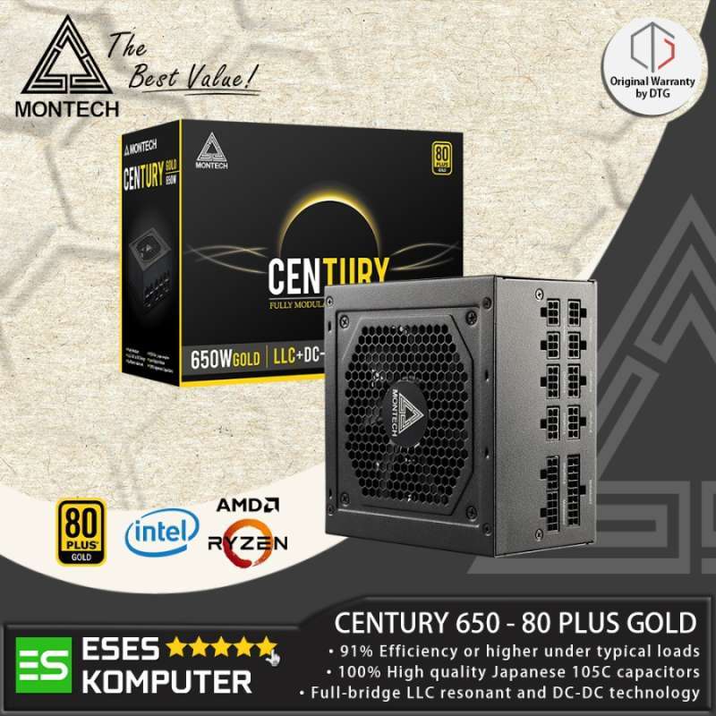 Jual PSU MONTECH CENTURY 650 GOLD | 650W 80 Plus Gold Fully Modular di ...