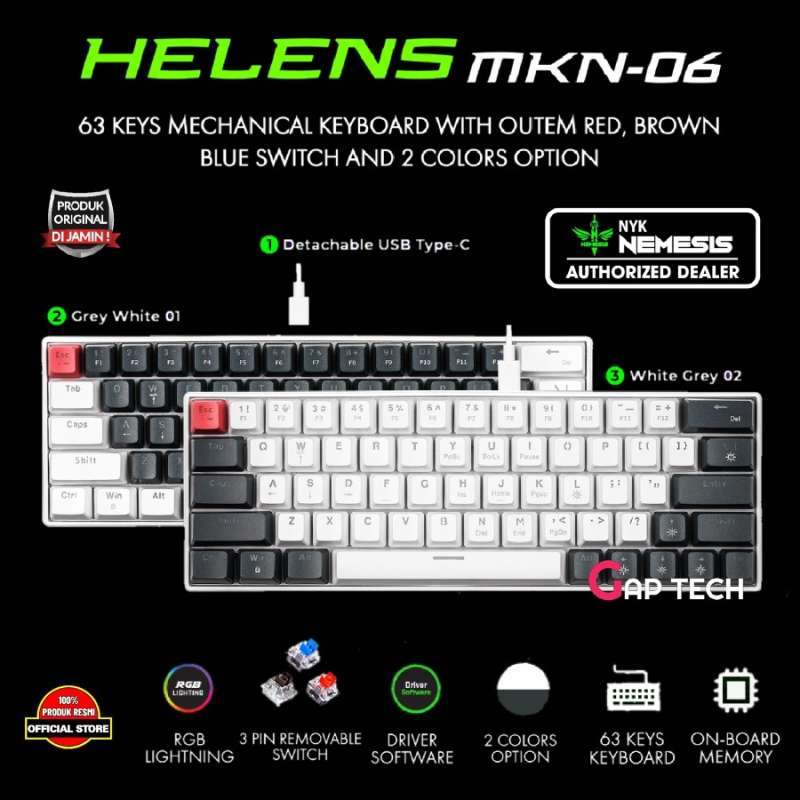 Jual NYK Nemesis Helens MKN06 /MKN 06 Keyboard Mechanical 63 Keys ...