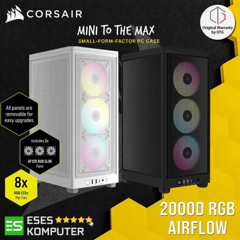 Jual Case Corsair 2000D AIRFLOW RGB Black / White Mini-ITX PC Case di ...