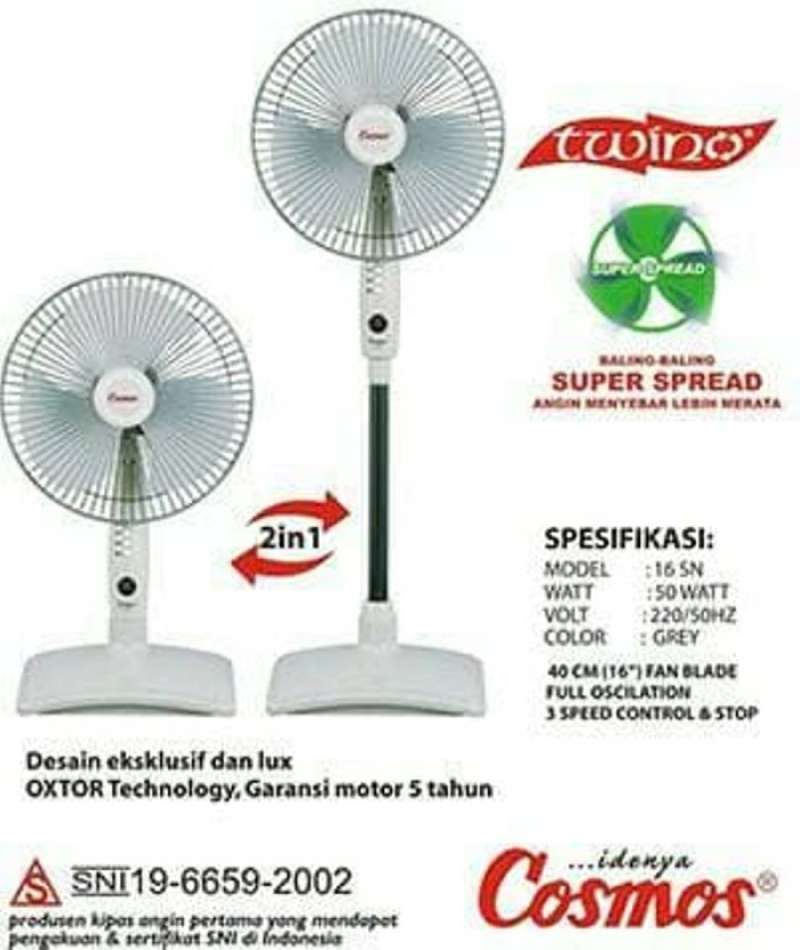 Jual Cosmos 16-sn 16sn Kipas Angin 2 In 1 Berdiri Twino Stand Fan Sn16 ...