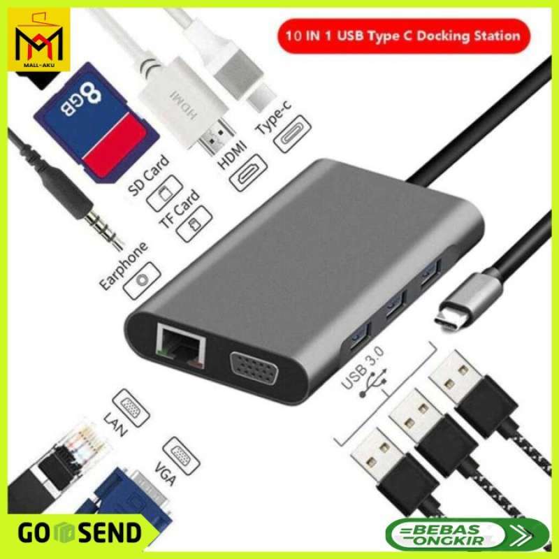 Promo Usb Hub Type C 10 In 1 Hdmi+Vga+Usb 3.0+Rj45+Card Reader+Jack ...
