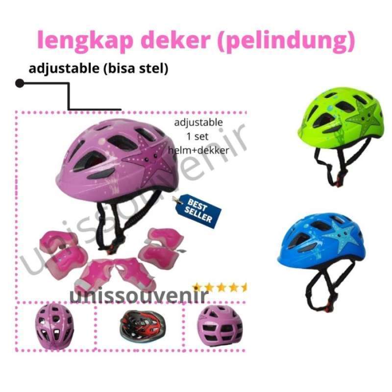 Promo Helm sepeda anak helm sepatu roda lengkap deker warna biru motif ...