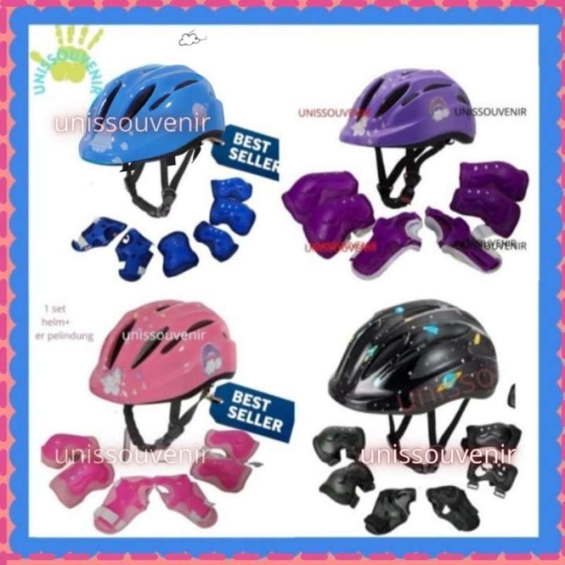 Promo Helm sepeda anak helm sepatu roda lengkap deker warna biru motif ...