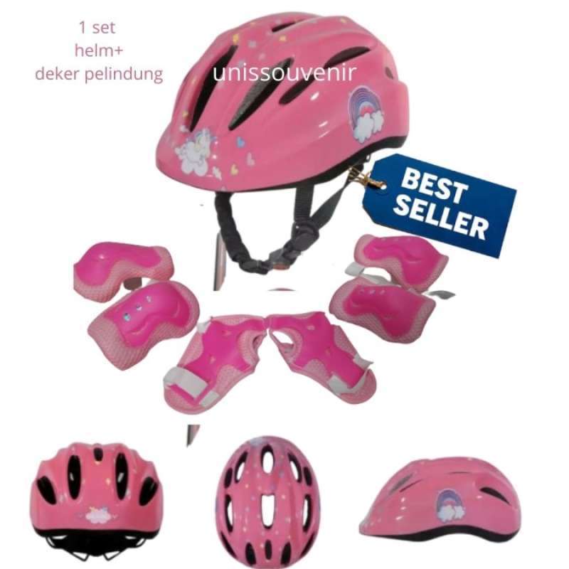 Promo Helm sepeda anak helm sepatu roda lengkap deker warna biru motif ...