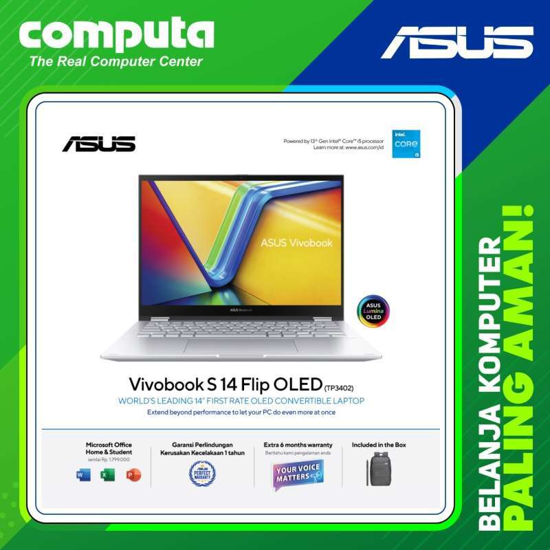 Promo Asus Vivobook Flip 14 Tp3402va Oleds551 Oleds552 [i5-13500h/ Uma/ 8gb/ 512gb/ Cool Silver ...
