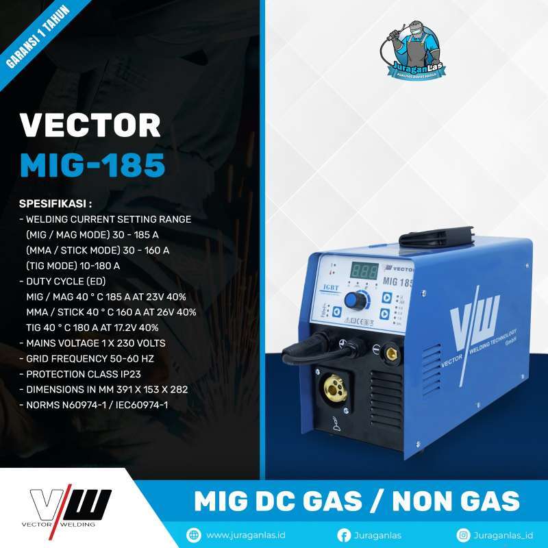 Jual Vector Mig-185 Gasless DC Mig Welding Machine Mesin Las MIG Non ...
