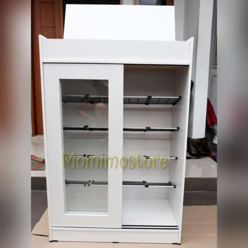Promo LEMARI RAK SEPATU PINTU GESER SLIDING KACA RAK SEPATU PUTIH ...