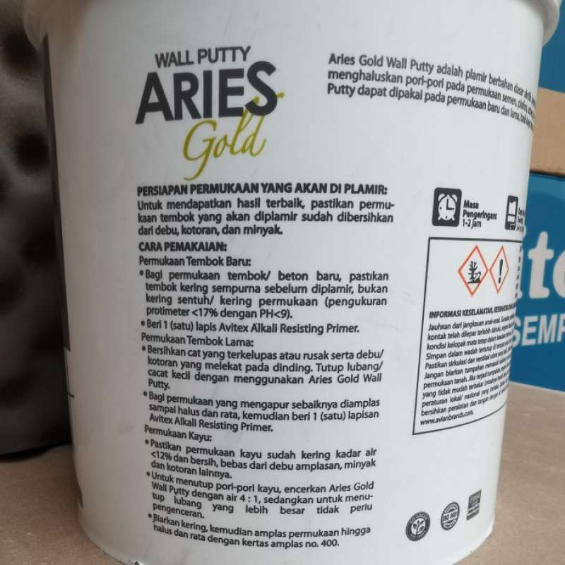 Promo DEMPUL PLAMIR PLAMUR TEMBOK KAYU WALL PUTTY ARIES GOLD GALON 5KG ...
