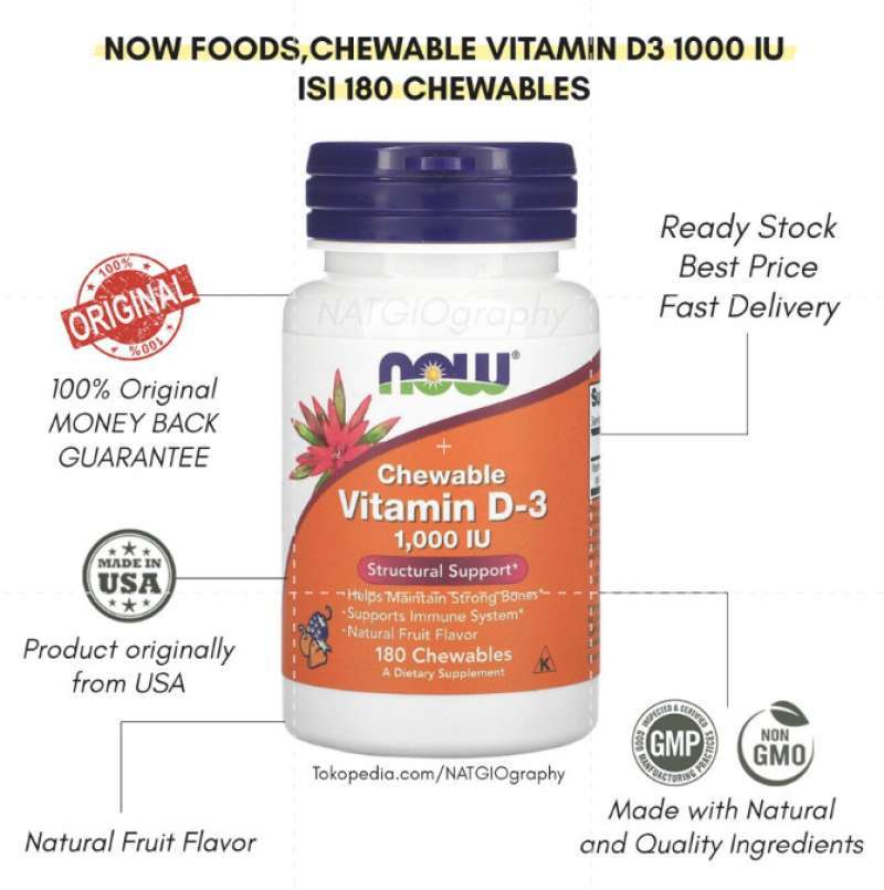 Promo Now Vitamin D3 chewables kunyah 1000 IU 5000 IU Diskon 33% di ...