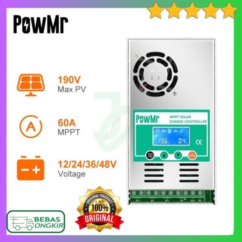 Promo Solar Charge Controller MPPT 60A Auto 12V/24V/36V/48V PowMr MPPT-60A Diskon 23% di Seller ...