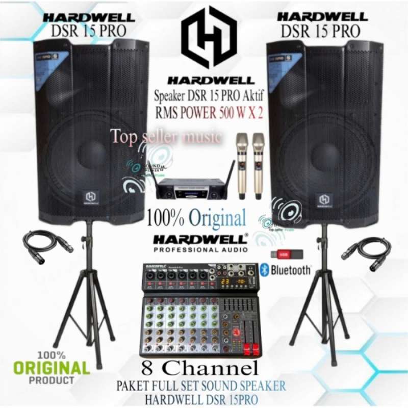 Promo PAKET SOUND SYSTEM SPEAKER HARDWELL DSR 15 PRO MIXER 8CH 2 MIC ...