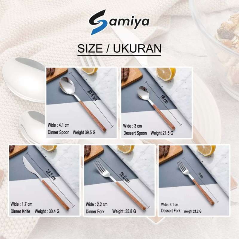 Promo wood grain cutlery set paket sendok garpu stainless korea handle ...