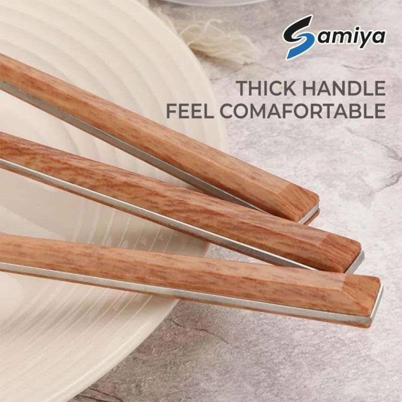Promo wood grain cutlery set paket sendok garpu stainless korea handle ...