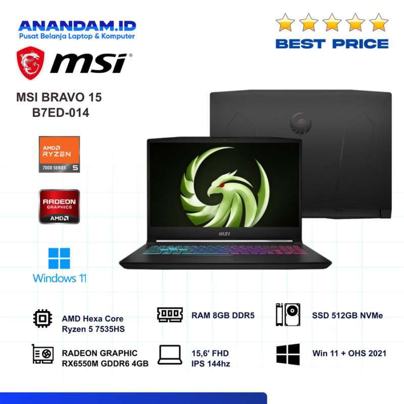 Jual MSI BRAVO 15 B7ED-014 RYZEN 5-7535HS 512GB RX6550M 4GB 15.6 OHS ...