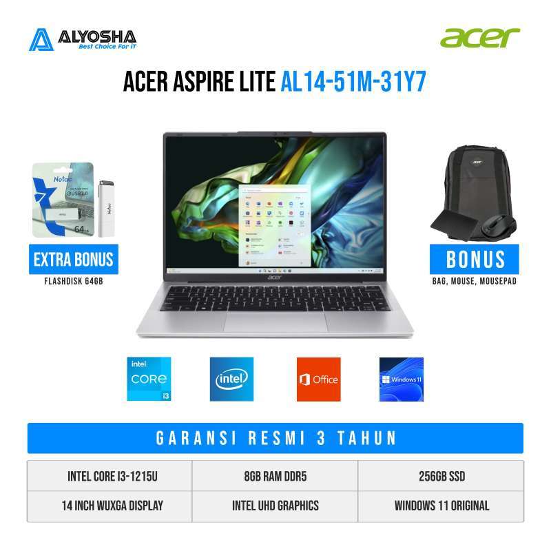 Jual Acer Aspire Lite AL14-51M-31Y7 | Intel Core i3-1215U | 8GB | 256GB ...
