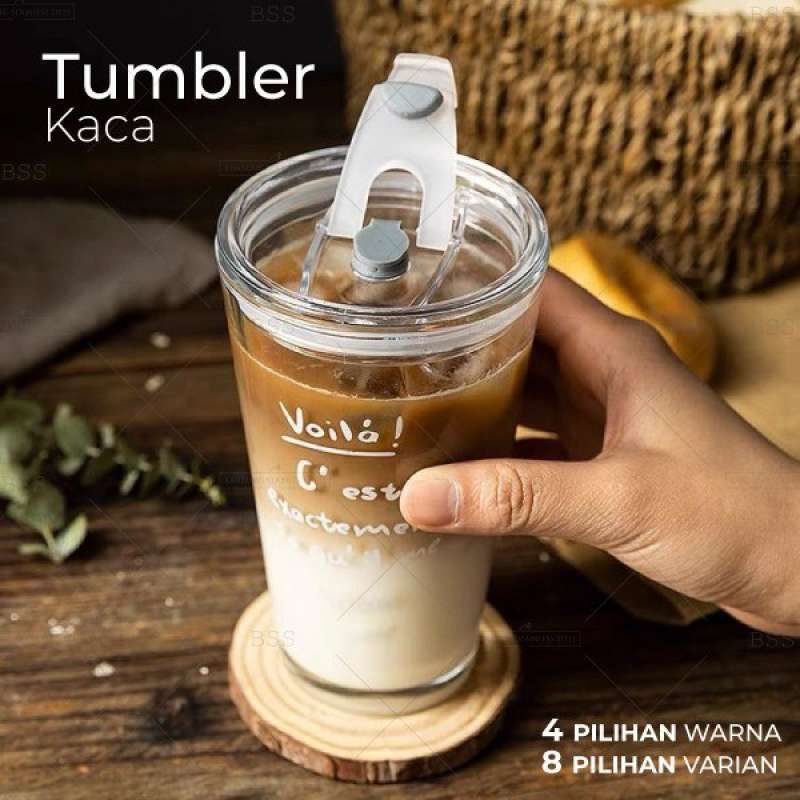 Promo Tumbler Kaca Aesthetic 450ml Gelas Minum Kopi Anti Panas Dengan Sedota Diskon 23% di ...