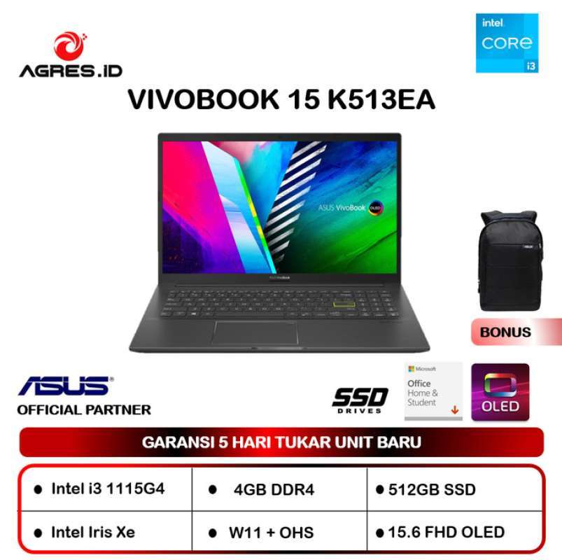 Jual ASUS Vivobook 15 K513EA OLED Core i3 1115G4 4GB 512SSD IRISXE W11 ...