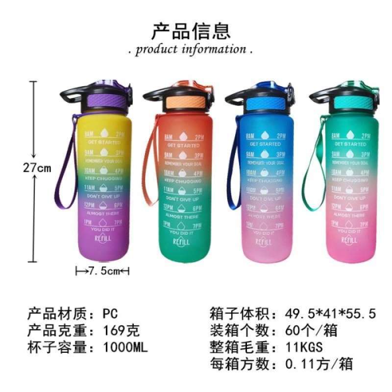 Promo Botol Minum 1 Liter Botol Viral Rainbow 1000ml Botol Flip Flop ...