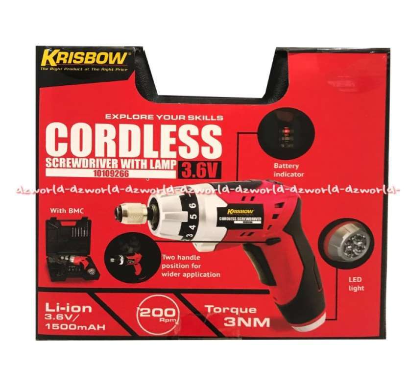 Promo Krisbow Cordless Screwdriver Tanpa Kabel dengan lampu LED Diskon ...