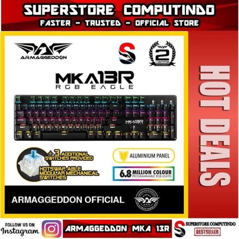 Promo Armaggeddon MKA-13R RGB Eagle Mechanical Keyboard Blue Switches ...