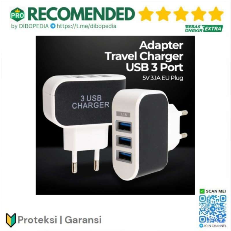 Promo Charger Usb 3 Port 5v 3a - Hitam Diskon 9% Di Seller Quelma Store ...