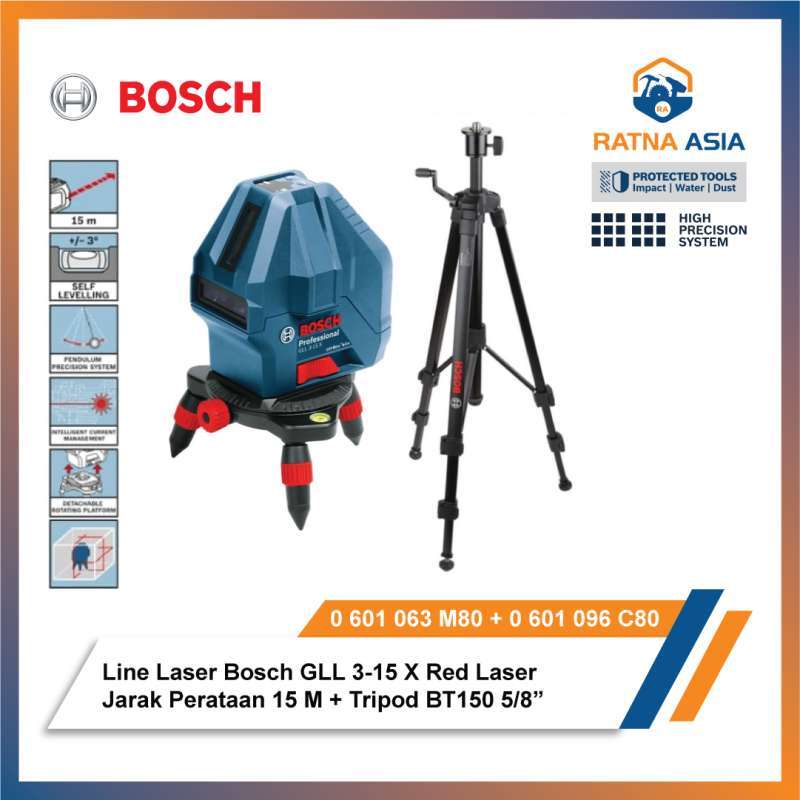 Jual Line Laser Bosch Gll 3-15x Green Laser + Tripod 5/8 Bosch Bt150 / Bosch Bt 150 Di Seller Pt ...