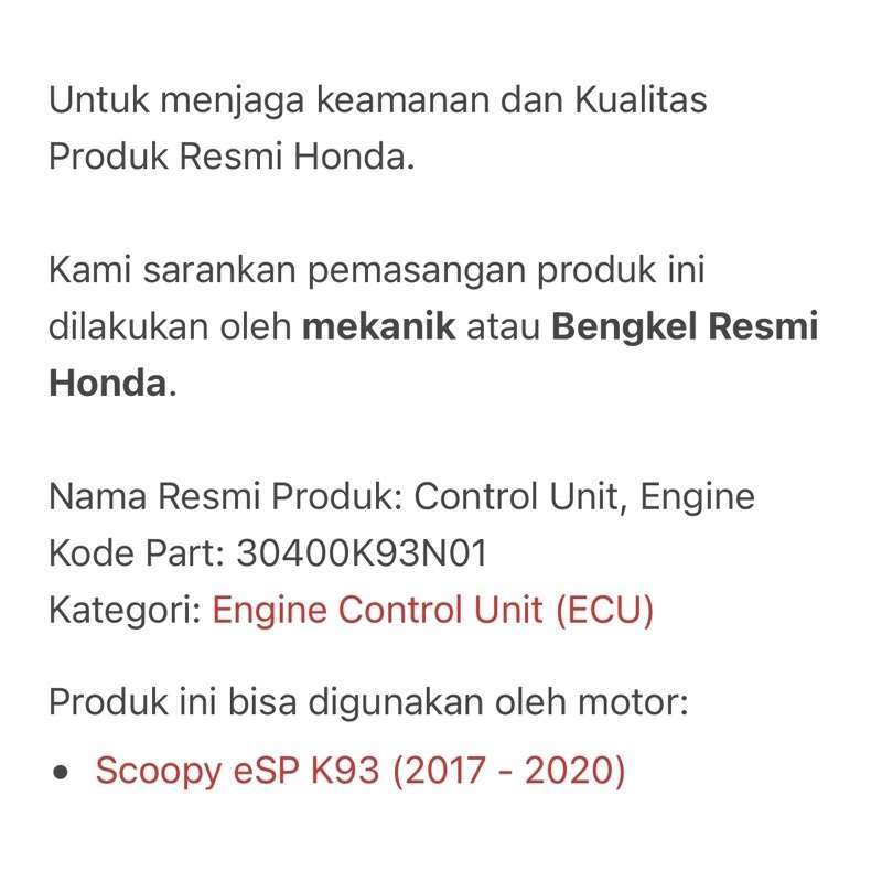 Jual ECU ENGINE CONTROL UNIT SCOOPY ESP 2017-2020 30400-K93-N01 HONDA ...