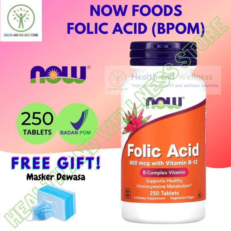Jual NOW FOODS FOLIC ACID 800 MCG VITAMIN B12 250 TABLETS B-12 ASAM ...