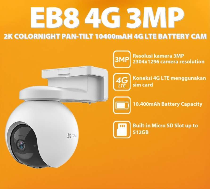 Jual Ezviz Eb8 4g 2k Ip Camera Outdoor Cctv Ipcam Battery Build-in 10400mah - Eb8 + Solar Panel ...
