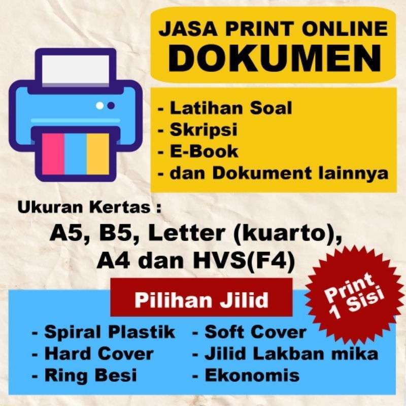 Jual Print Cetak Hvs 100 gr, 100 gsm A5, B5, Letter,Kuarto,A4,Folio/F4 Hitam putihSkripsi ...
